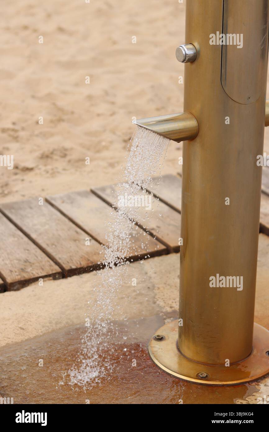 Beach shower, close-up. Summer vacation concept. Beach shower by the ...