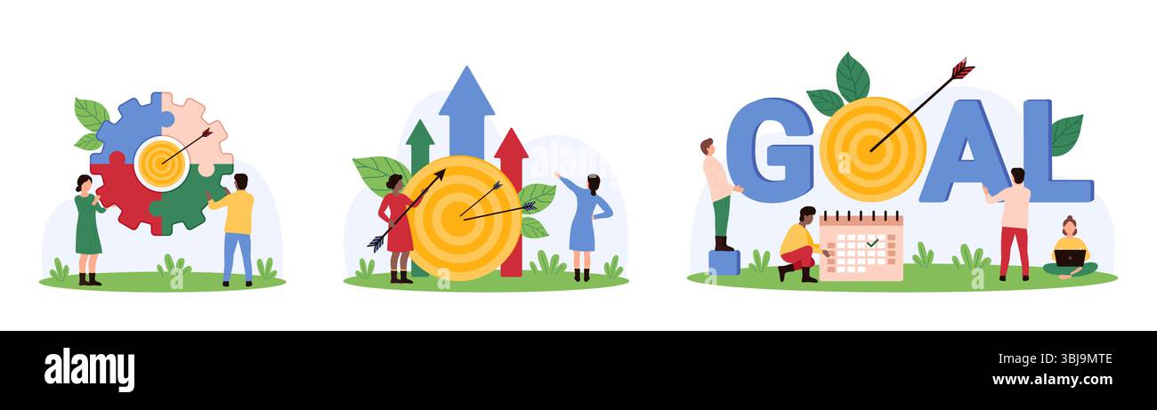 Goal achievement, mission of brand and company, consulting set. Tiny ...