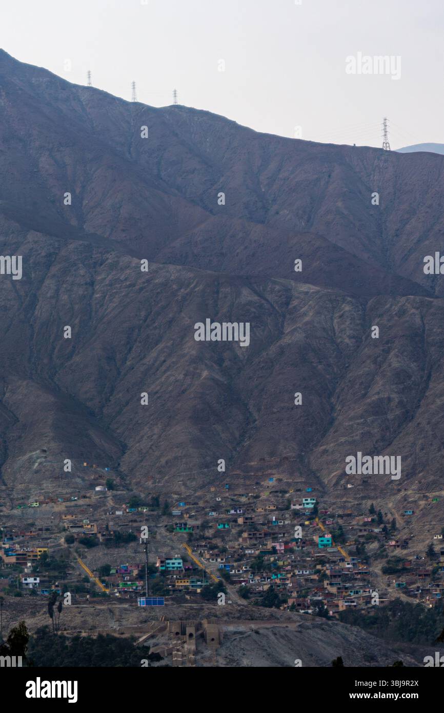 Hilltops of Chosica, Lima, Peru where you can see high voltage towers ...