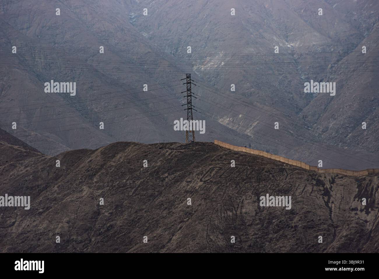 Hilltops of Chosica, Lima, Peru where you can see high voltage towers ...