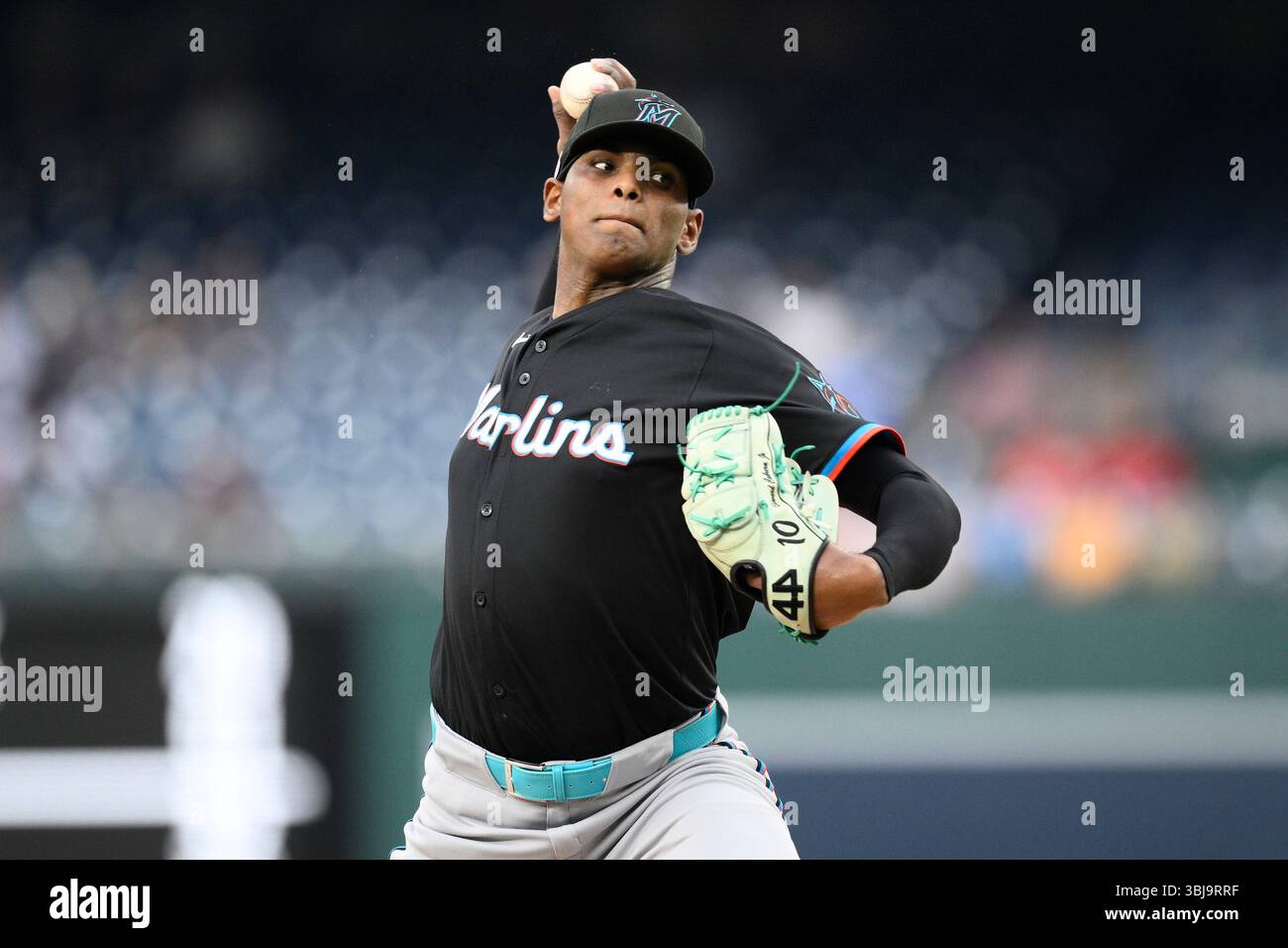Miami Marlins starting pitcher Edward Cabrera (27) in action during a ...