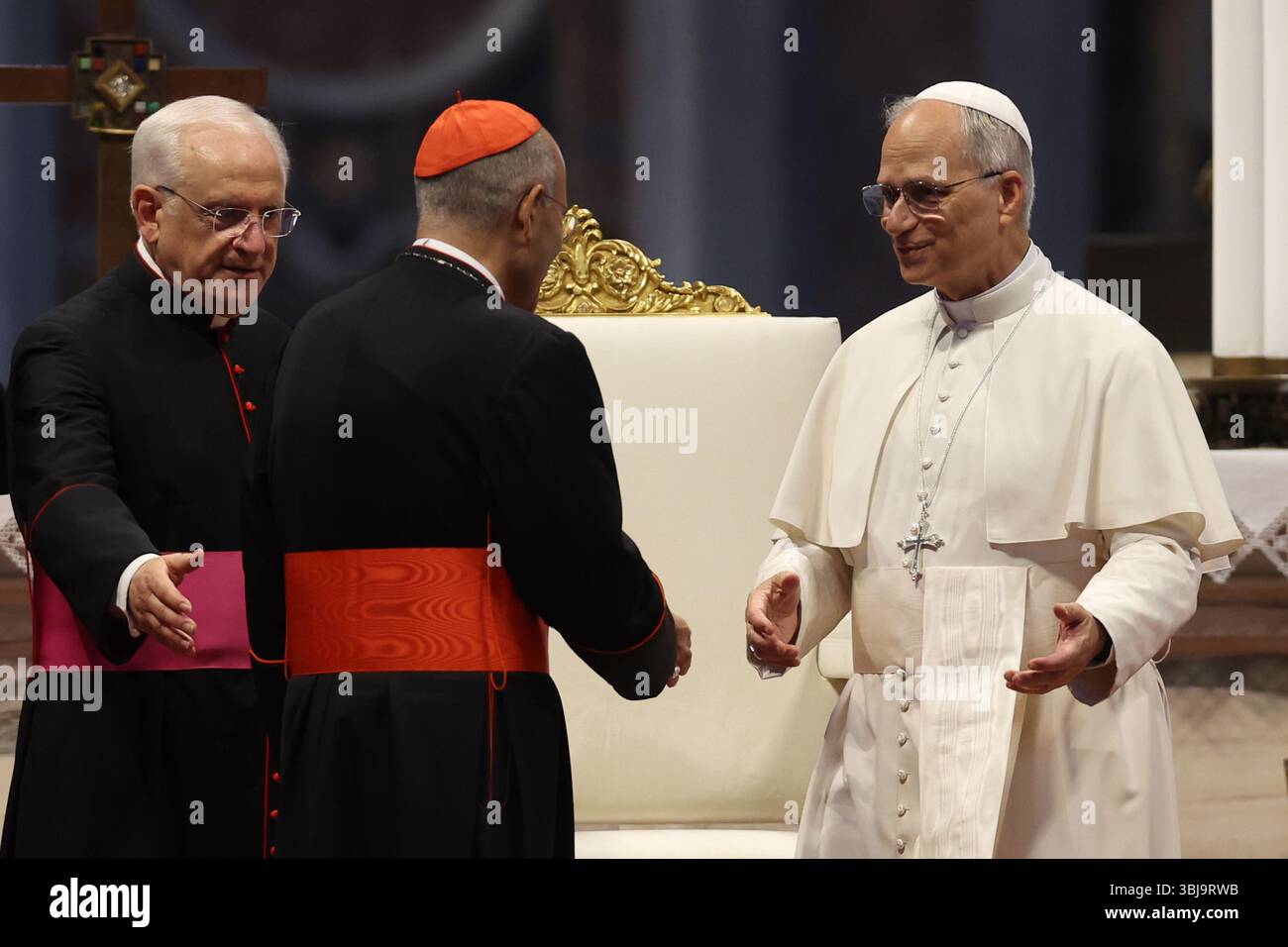 Vatican, Italy. 14th June, 2025. Leo XIV greets bishops and cardinals ...