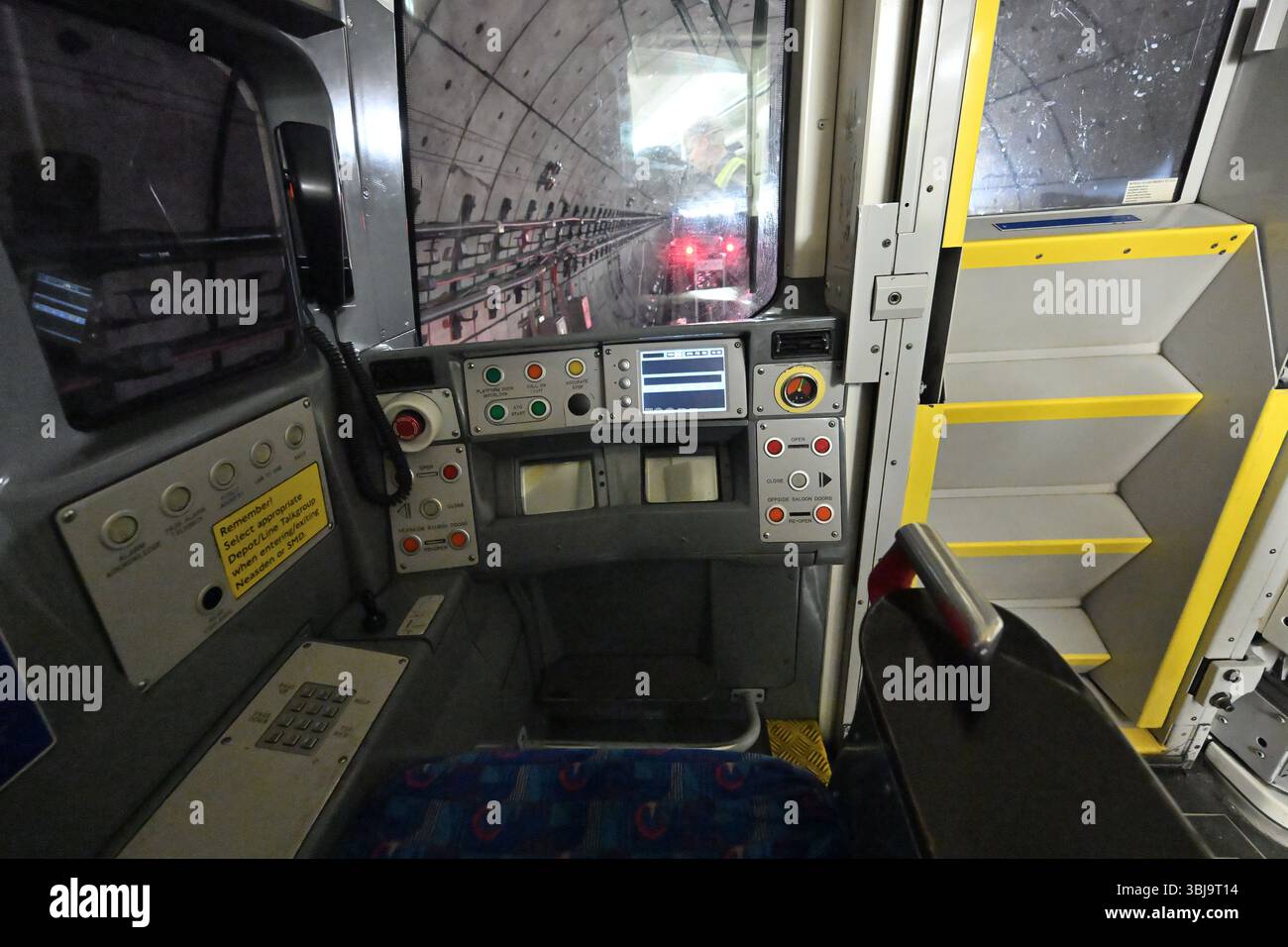 The Drivers compartment of a London Underground tube train at Charing ...
