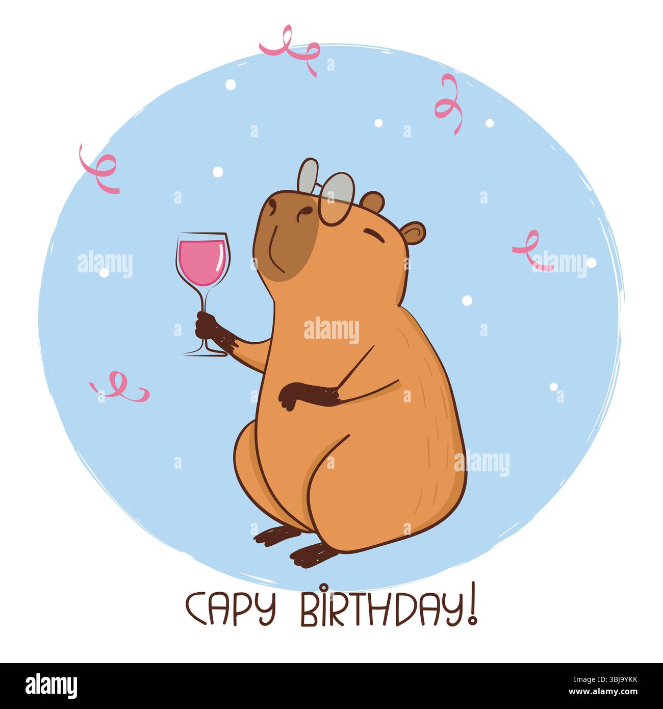 Happy Birthday card with cute capybara. Vector celebration illustration ...
