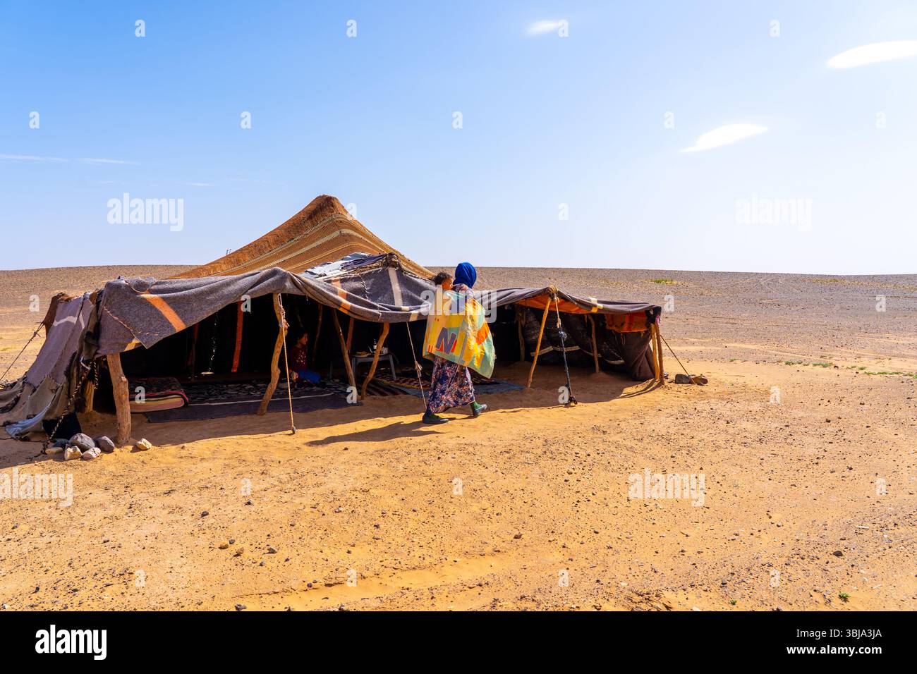 Sahara Desert, Merzouga, Morocco - October 28, 2024: Back view of a ...
