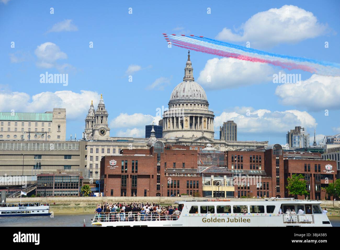The Red Arrows flying over St Paul's Cathedral in London, as part of ...