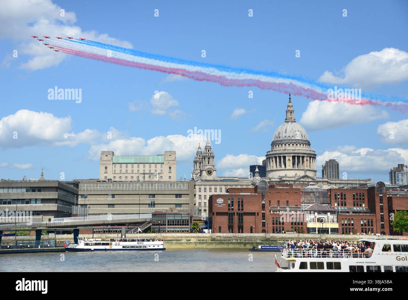 The Red Arrows flying over St Paul's Cathedral in London, as part of ...