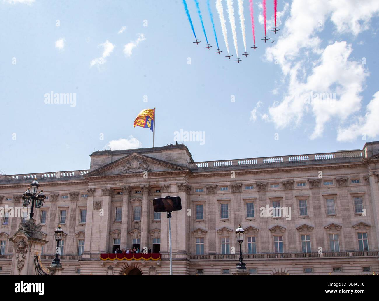 London, England, UK. 14th June, 2025. Red Arrows fly past over ...