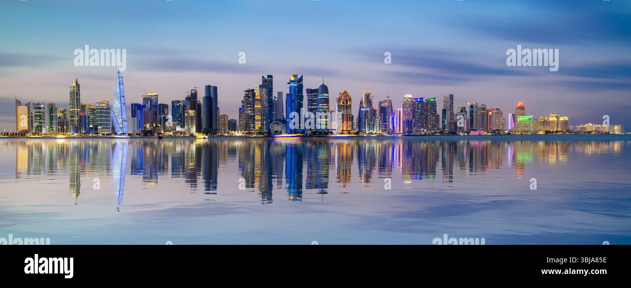 Panoramic Doha Skyline view sunset sunrise Stock Photo - Alamy