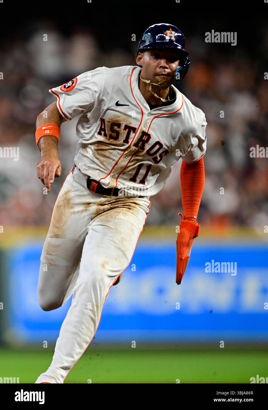 Houston Astros right fielder Cam Smith (11) rounds second and head to ...
