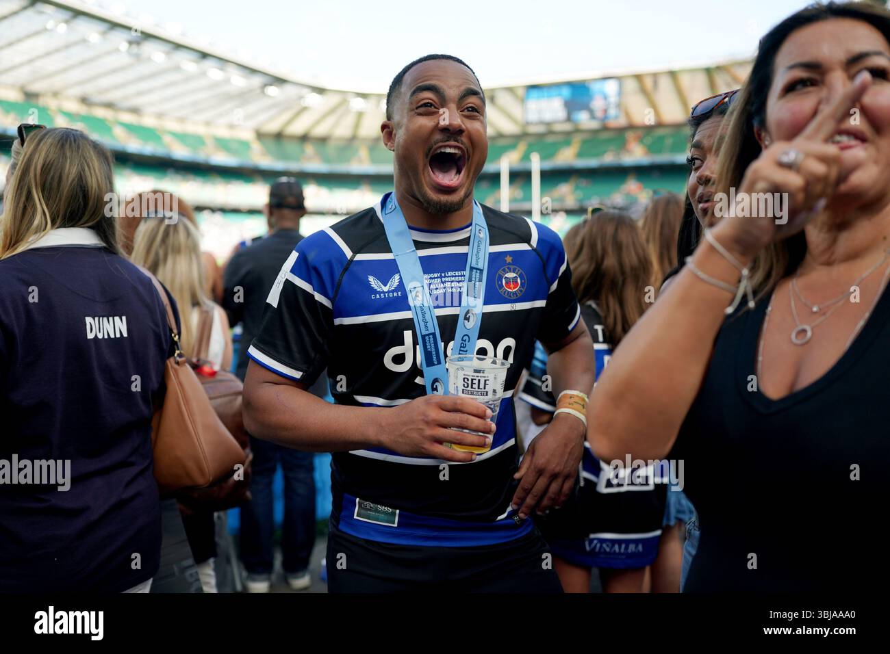 Bath Rugby's Max Ojomoh celebrates after the Gallagher Premiership ...