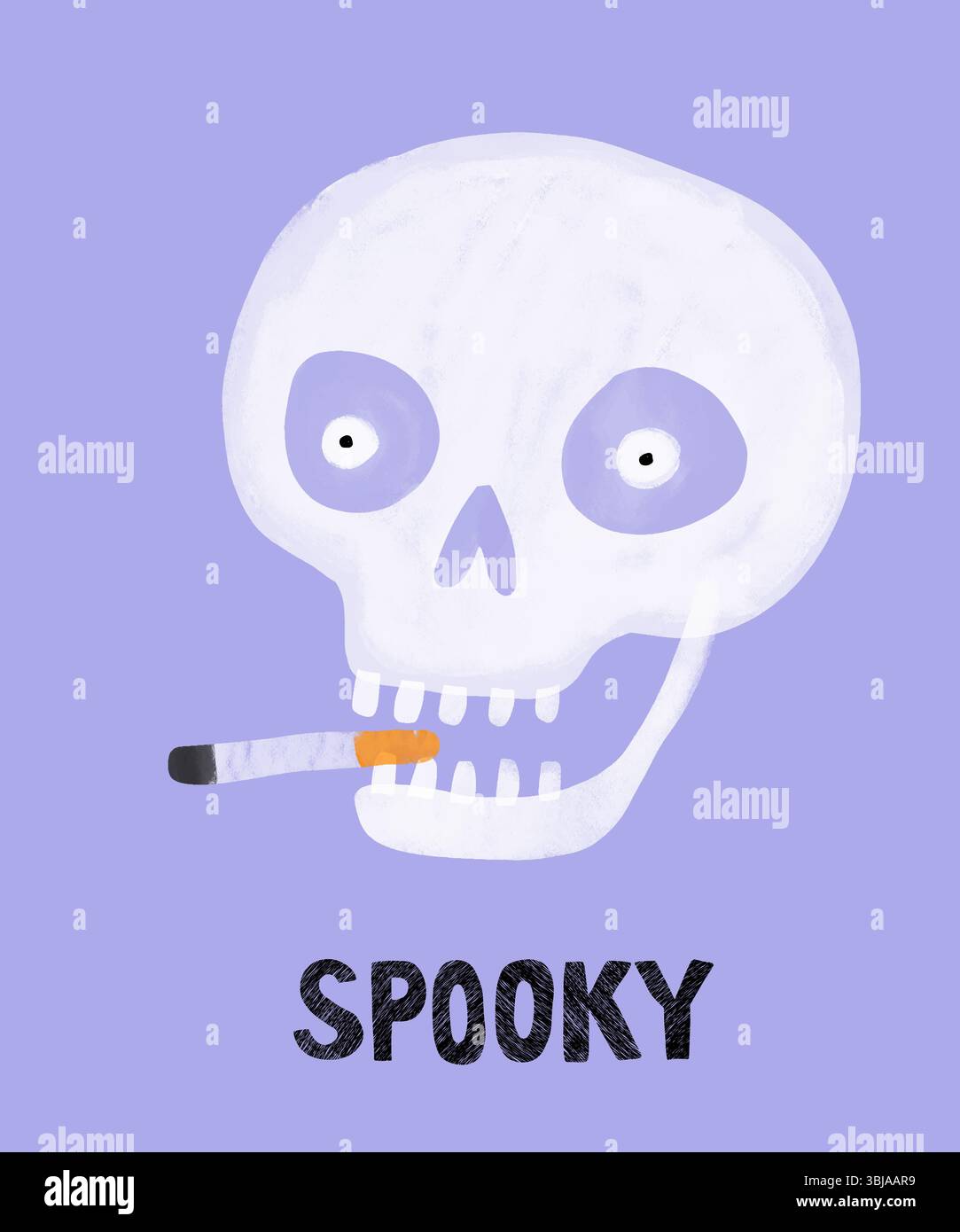 Hand Drawn Halloween Vector Card.Funny Skull with a Cigarette on a ...
