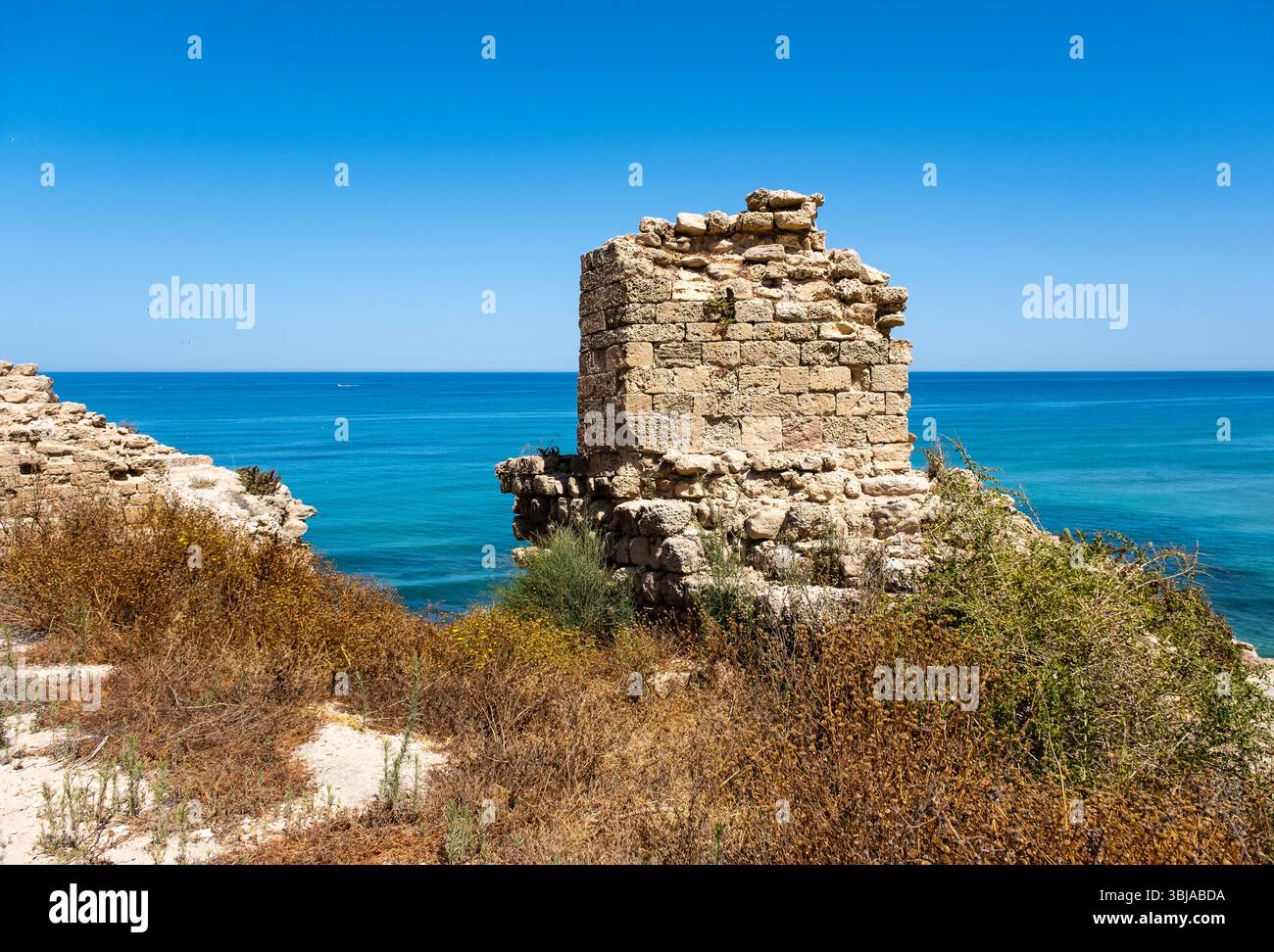 The ruin of the crusader fortress in Apollonia National Park, Israel ...