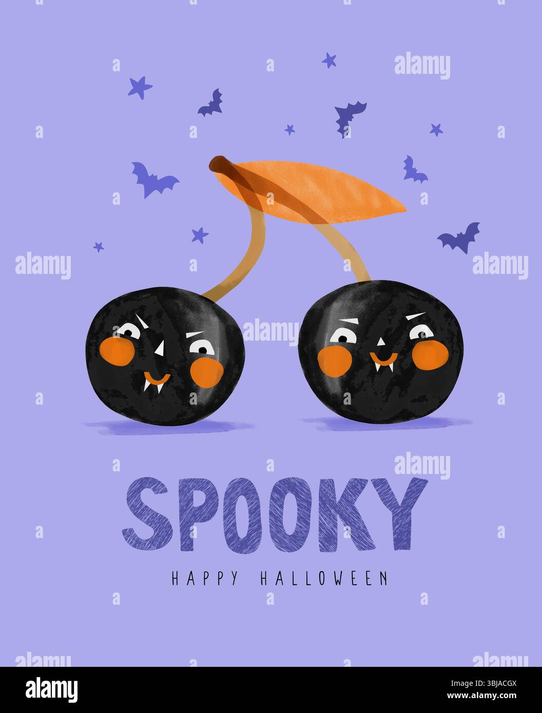 Two Black Angry Cherries On A Violet Background. Spooky Halloween ...
