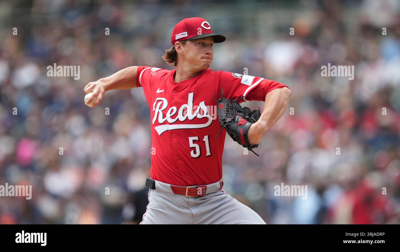 Cincinnati Reds pitcher Brady Singer throws against the Detroit Tigers ...