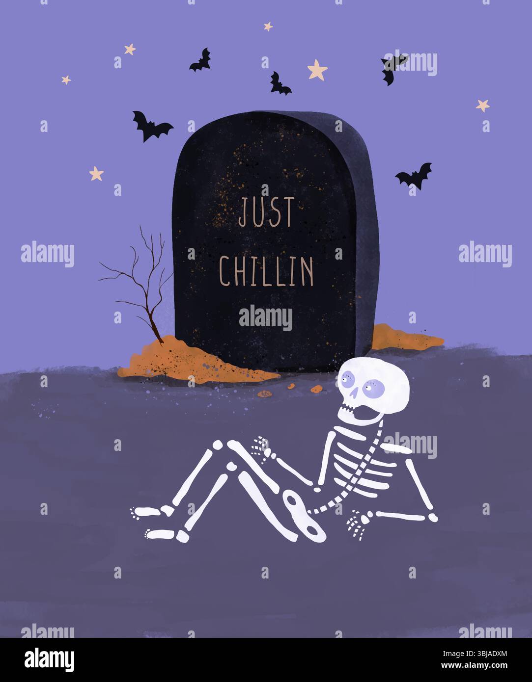 Funny Hand Drawn Halloween Vector Card. Funny Skeleton Chilling and ...