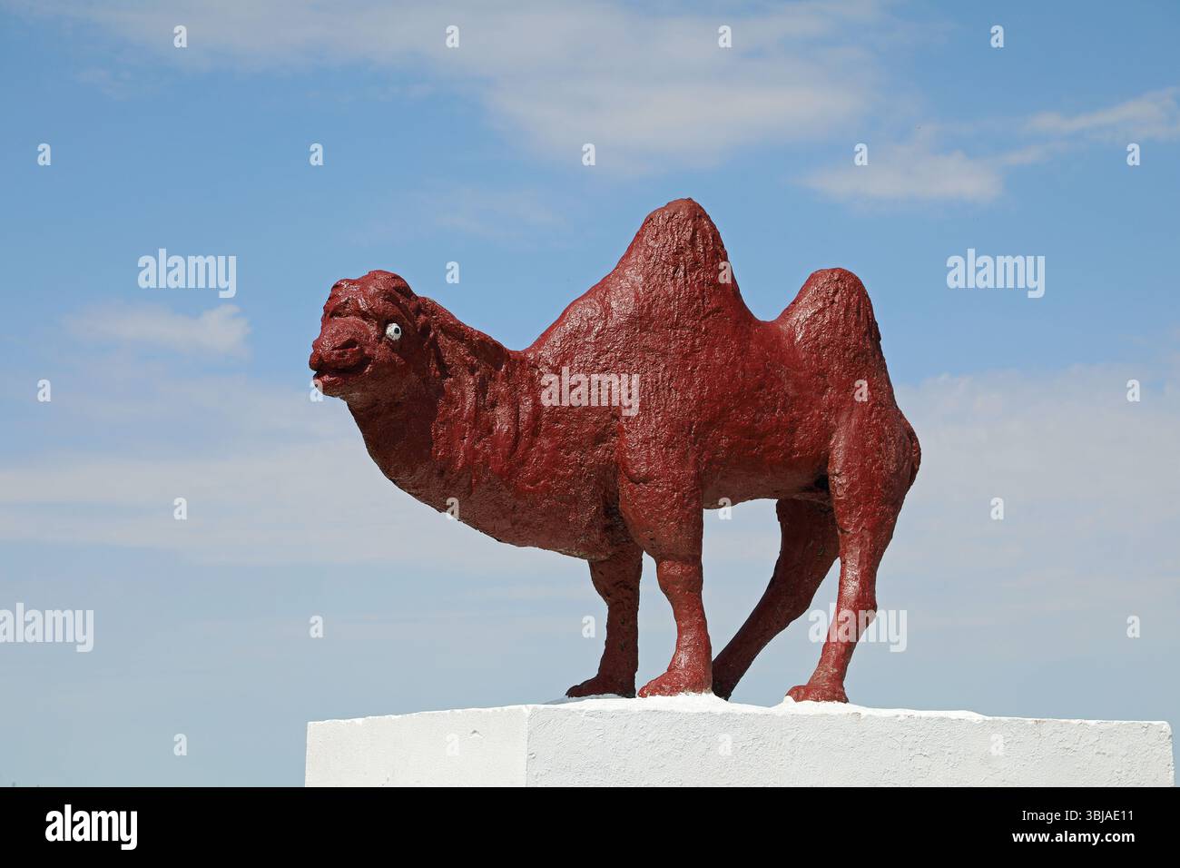 Roadside sculpture of a Mongolian camel at Sainshand in the Gobi Desert ...