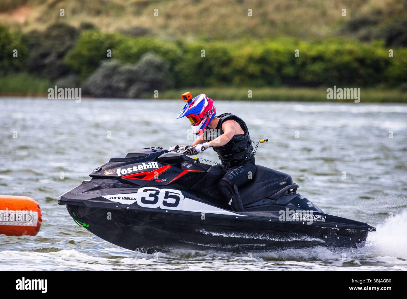 A rider on his jet ski racing in round 3 of the British Jet Ski racing Championship on 14 June ...