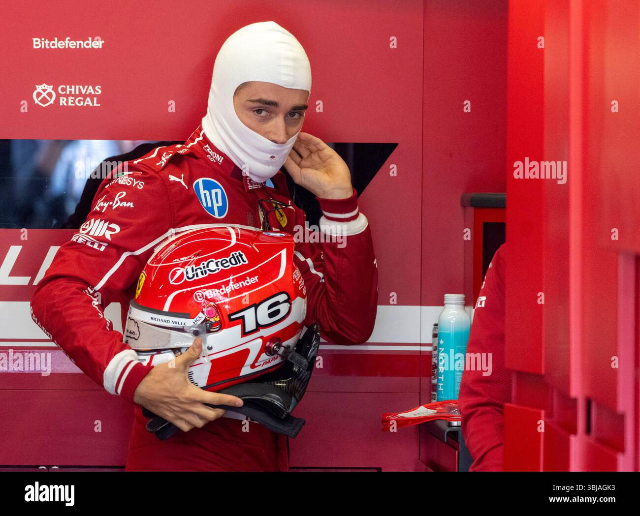 Ferrari driver Charles Leclerc, of Monaco, prepares for the third ...