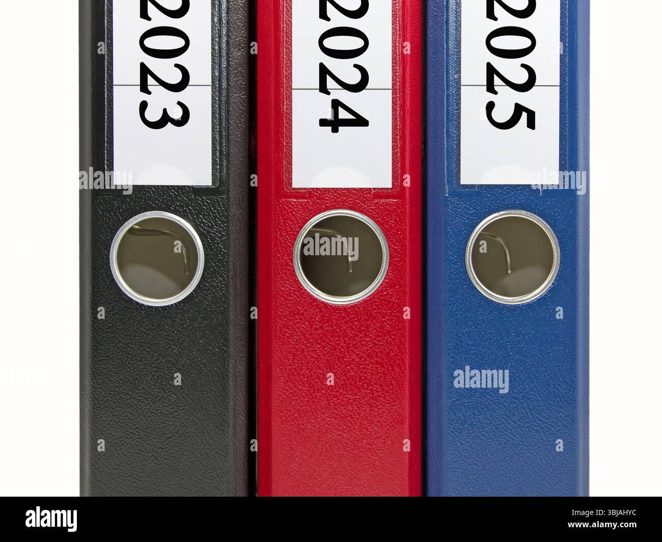 Three colorful file folders for office documents for the years 2025 ...