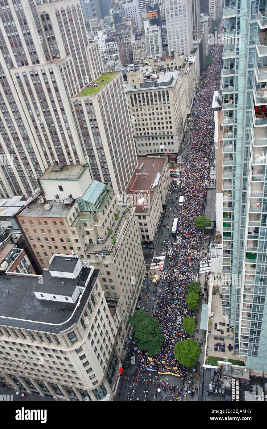 Aerial view of the No Kings anti-Trump protest in Midtown Manhattan ...
