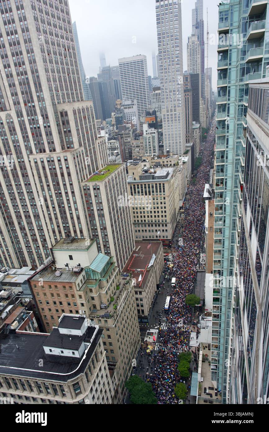 Aerial view of the No Kings anti-Trump protest in Midtown Manhattan ...