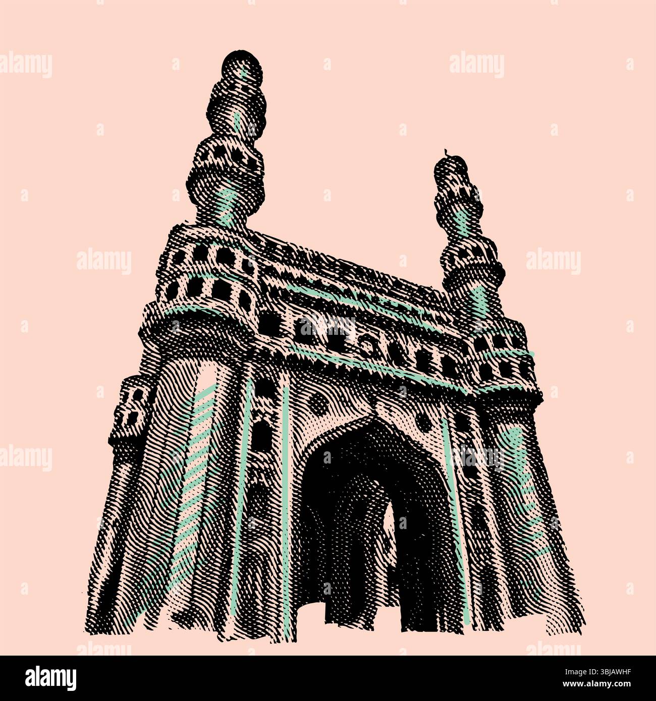 Artistic illustration of Charminar, an iconic monument in Hyderabad ...