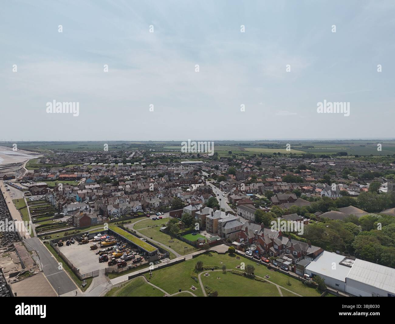aerial Landscape view of Withernsea seaside town in Yorkshire coast ...