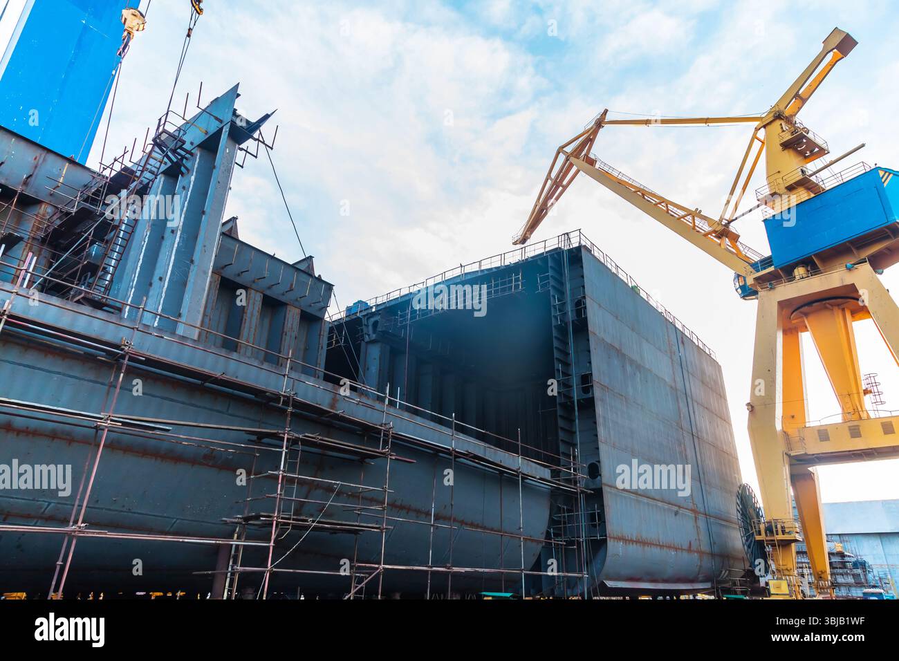 Construction of the hull of a new vessel at the shipyard in Constanta ...