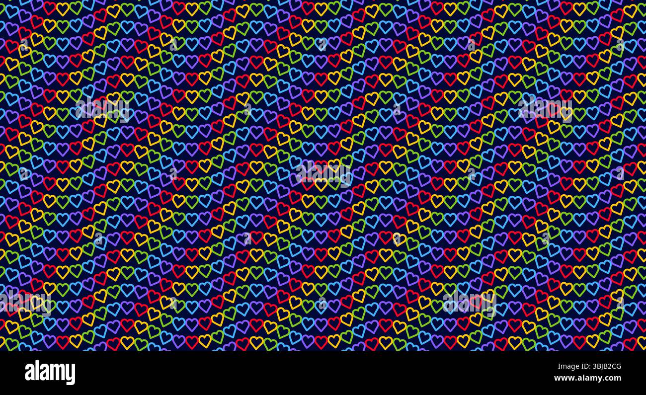 Wavy Rainbow Heart Mosaic, seamless vector pattern with colorful hearts ...