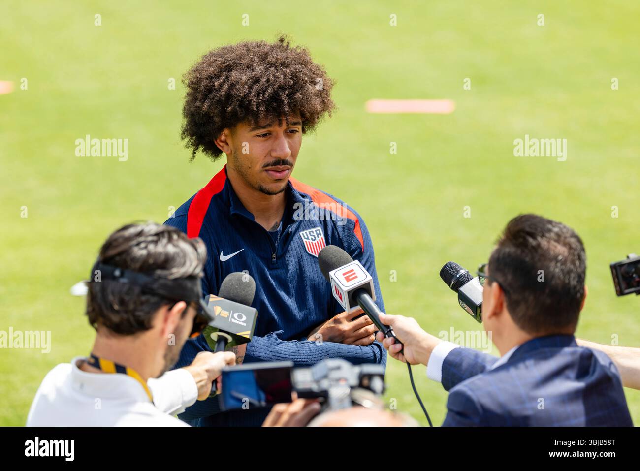 STANFORD, CA - JUNE 14: Chris Richards #3 of the United States speaks ...