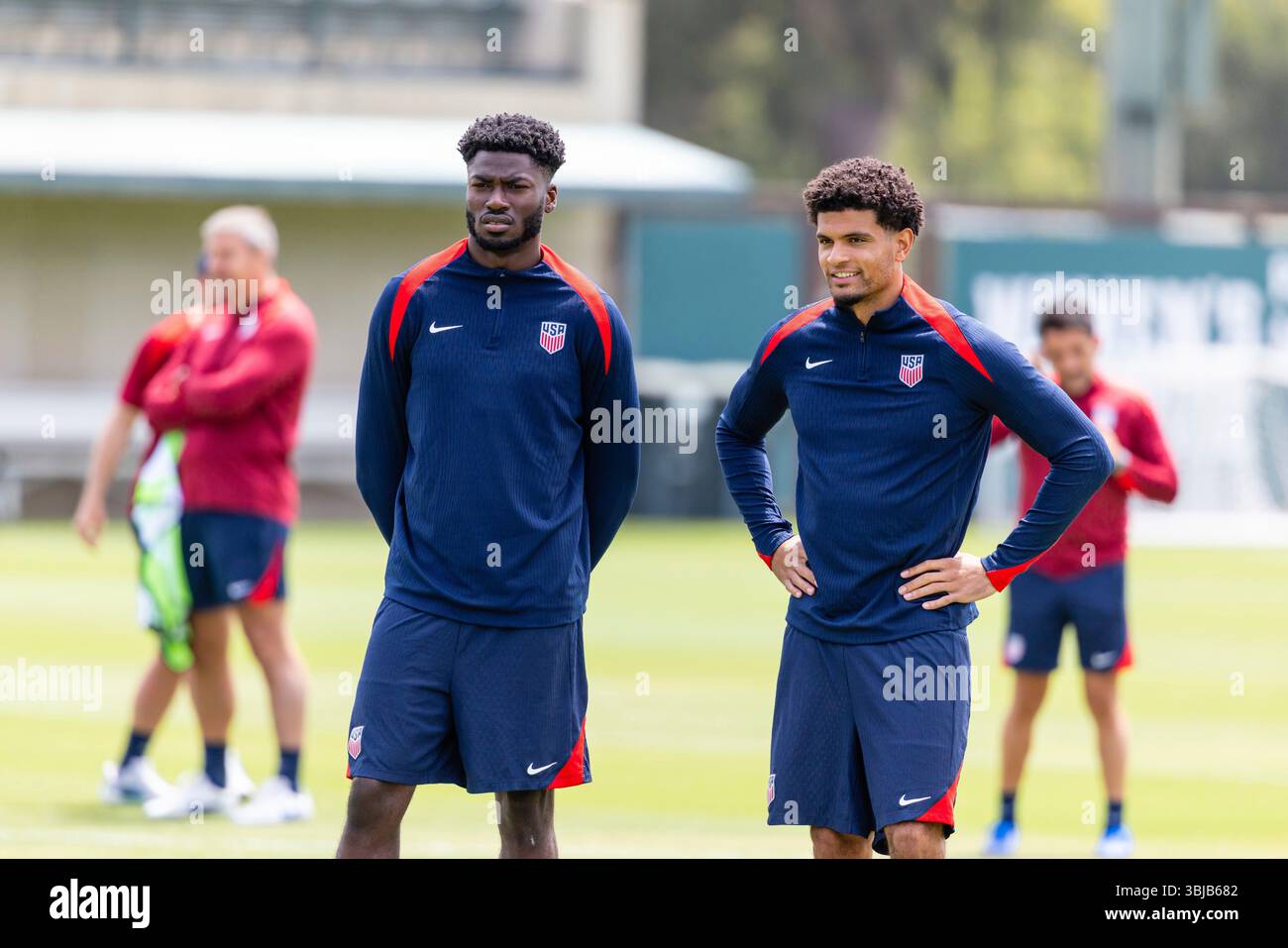 STANFORD, CA - JUNE 14: Patrick Agyemang #16 and Miles Robinson #12 of ...
