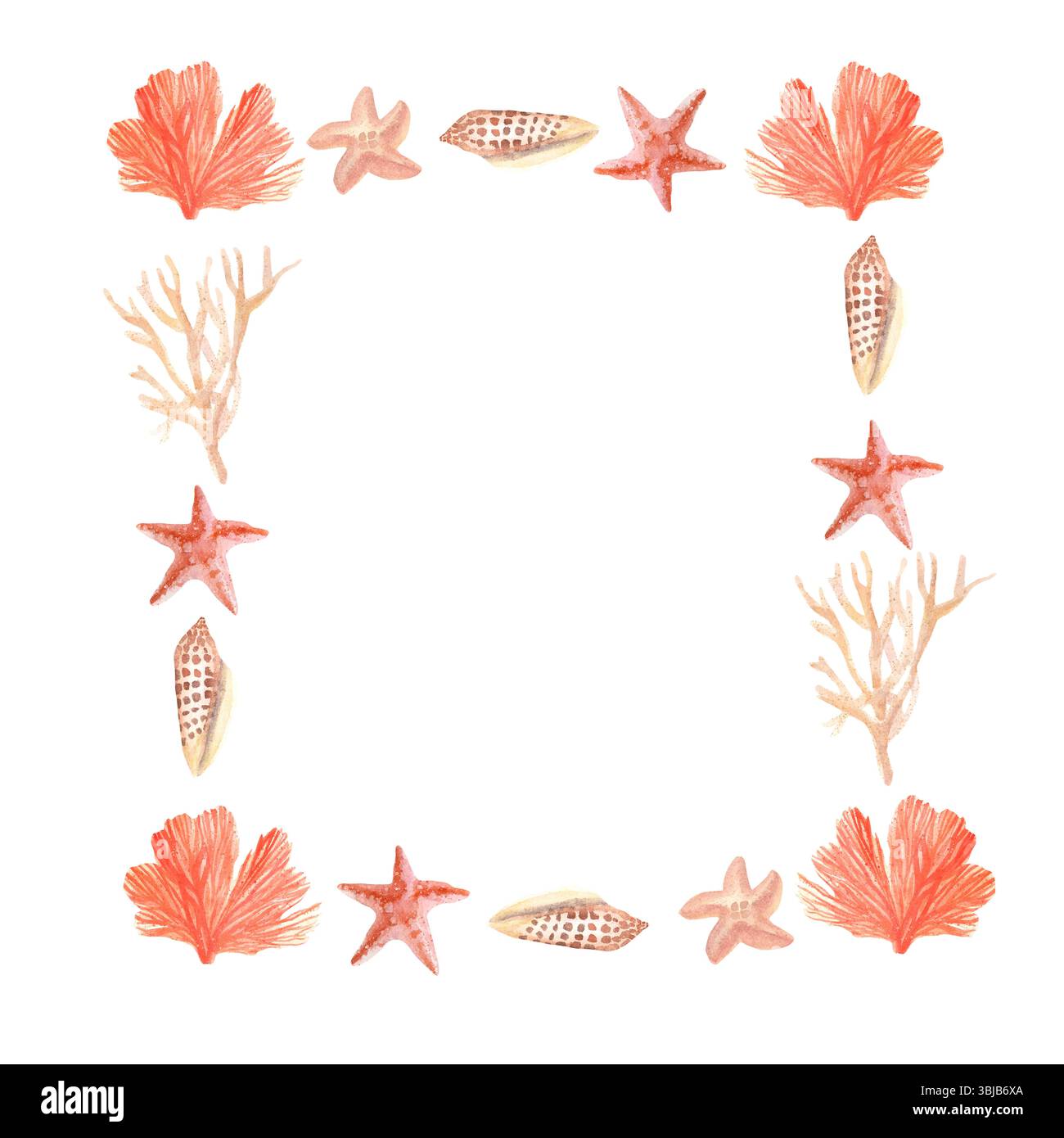 Watercolor seamless frame of shells, corals and starfish Stock Photo ...