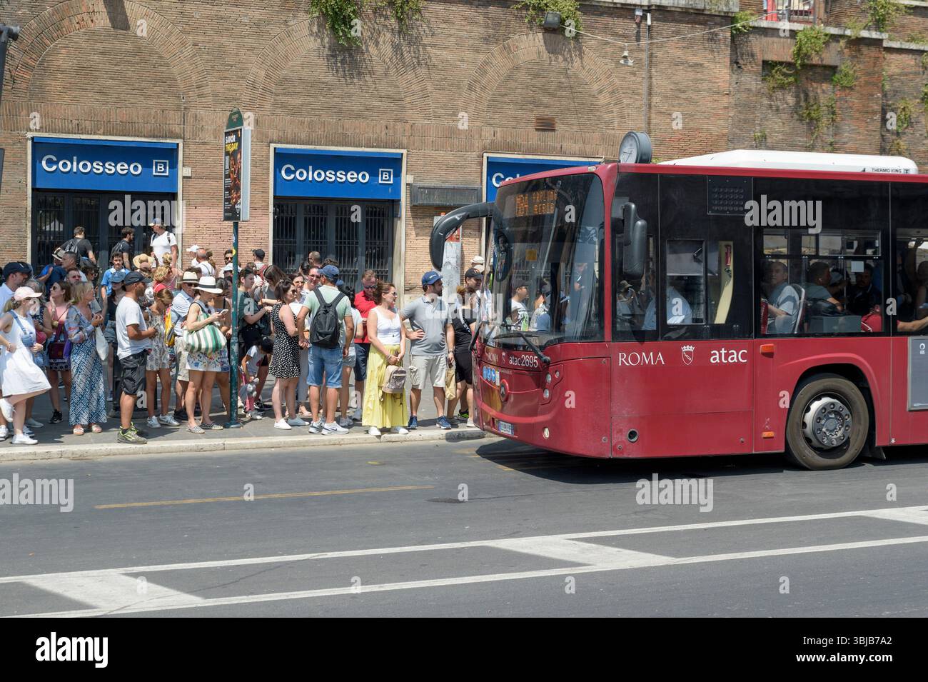 June 14, 2025, Rome, Italy: Tourists in front of the Colosseum metro ...