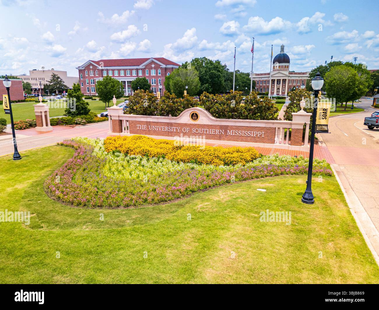 Hattiesburg, MS - June 2, 2025: Entrance and sign to the campus of the ...