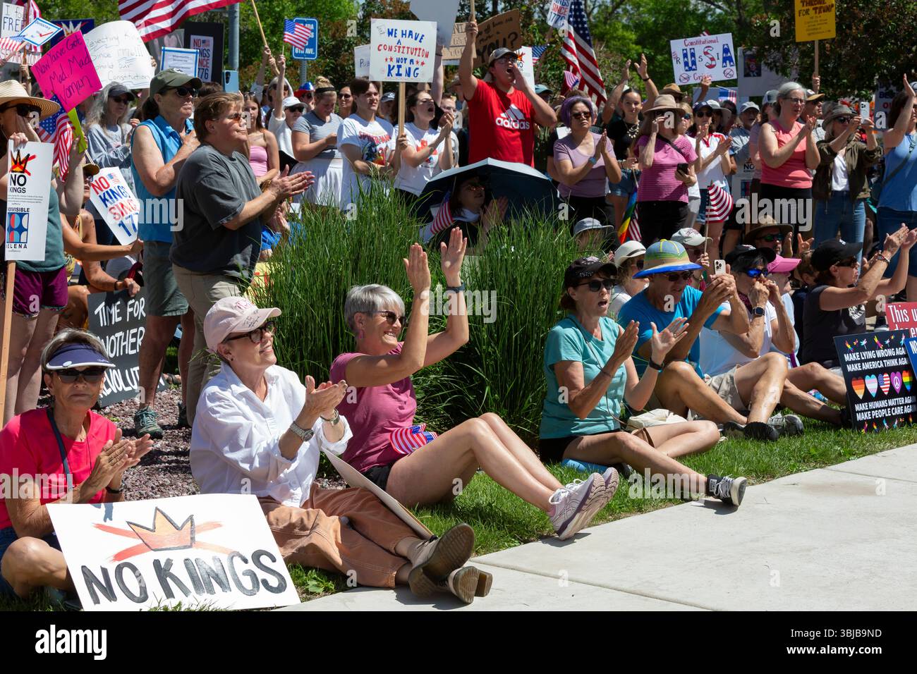 Helena, Montana, USA. 14th June, 2025. Demonstrators cheer during the ...