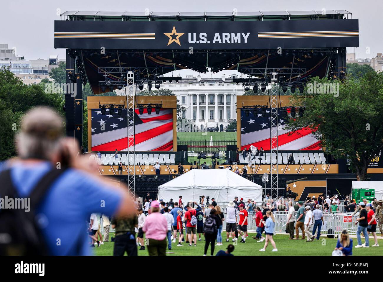 The White House is seen through a U.S. Army festival stage on the ...