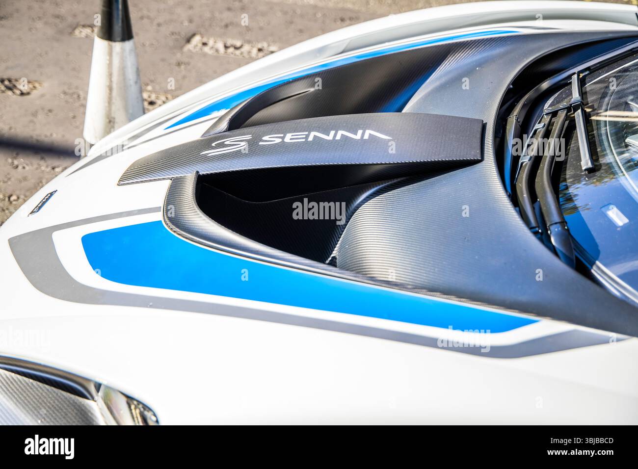 London, UK- August 19, 2023: McLaren Senna white and blue car parked in ...