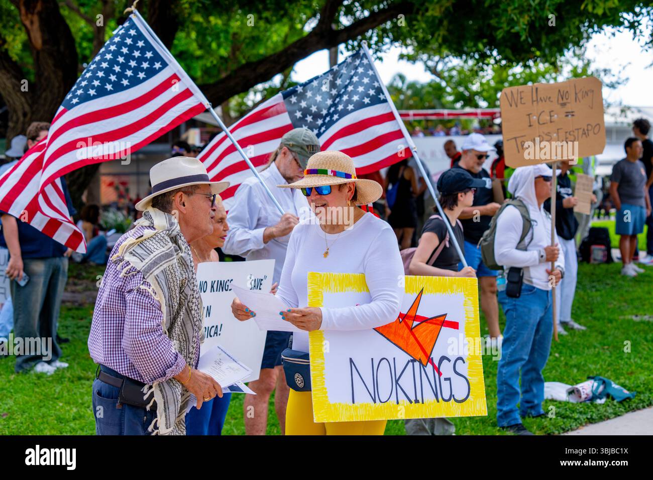 Miami, FL, USA - June 14, 2025: No Kings Protest Downtown Miami ...
