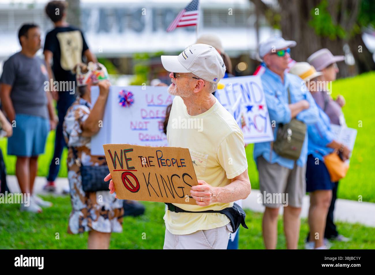 Miami, FL, USA - June 14, 2025: No Kings Protest Downtown Miami ...