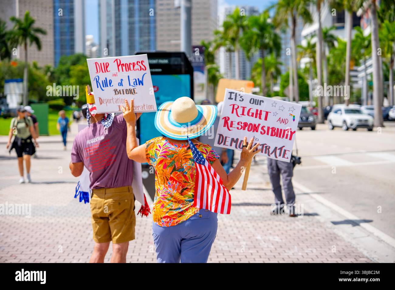 Miami, FL, USA - June 14, 2025: No Kings Protest Downtown Miami ...