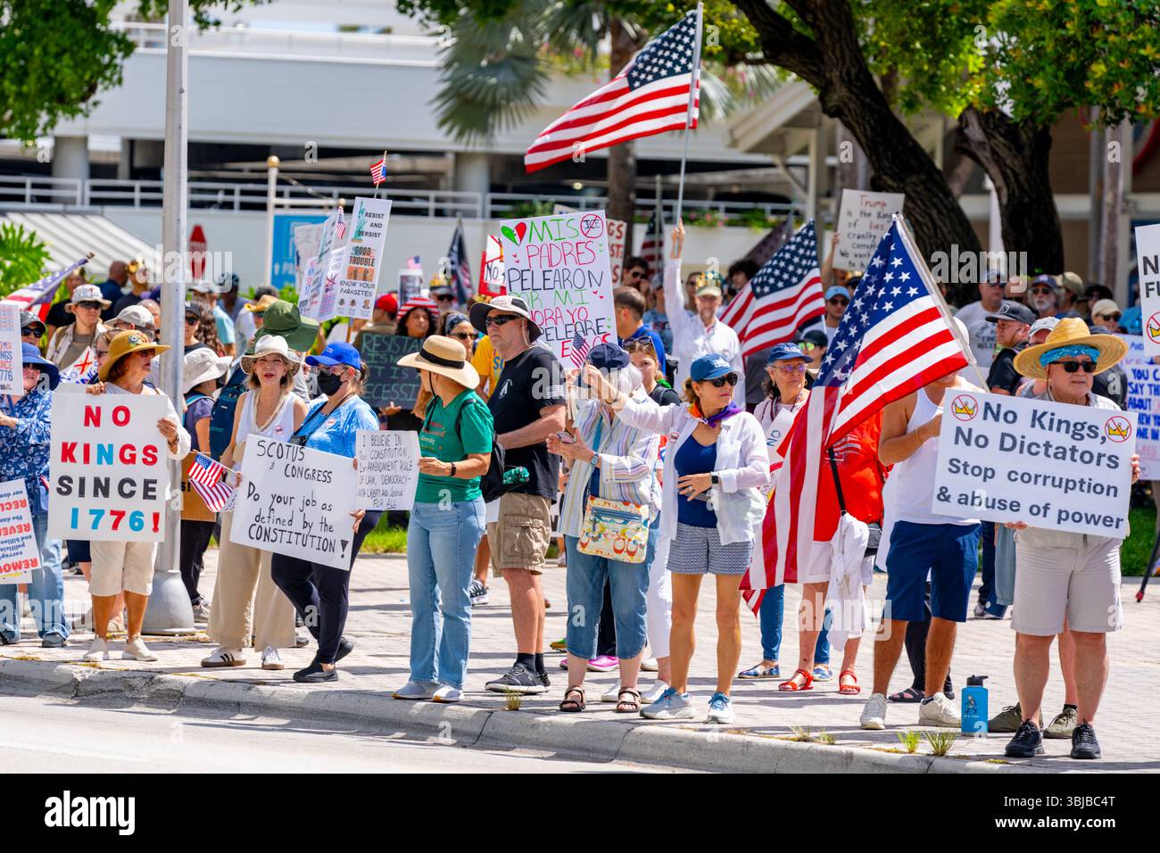 Miami, FL, USA - June 14, 2025: No Kings Protest Downtown Miami ...