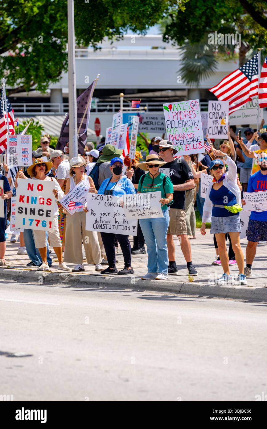Miami, FL, USA - June 14, 2025: No Kings Protest Downtown Miami ...
