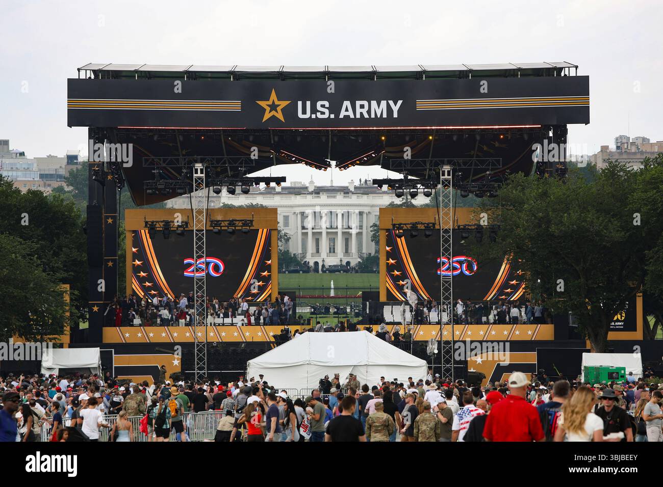 The stage is seen on the National Mall outside the White House ahead of ...