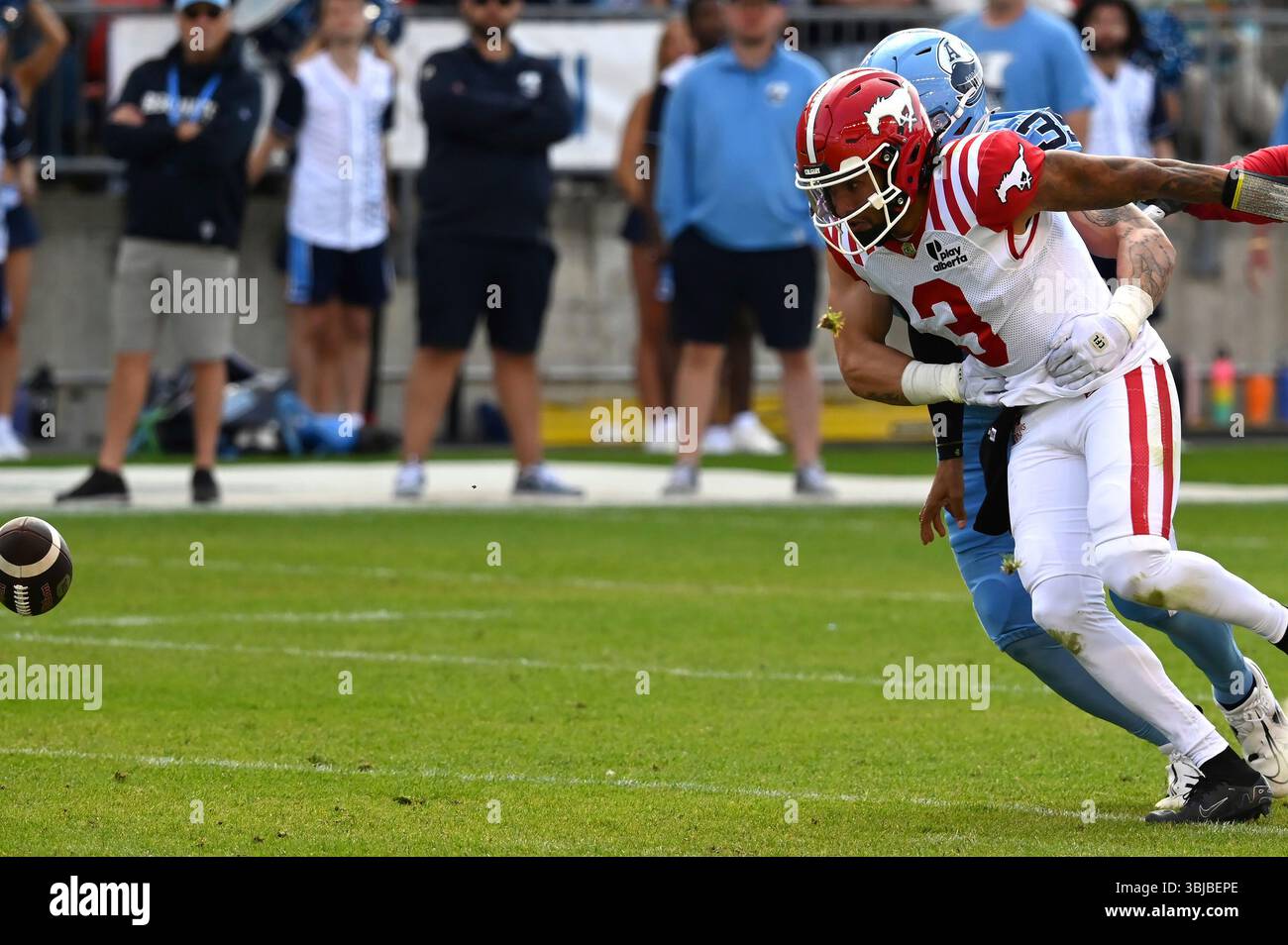 Toronto Argonauts linebacker Isaac Darkangelo (35) forces a fumble from ...