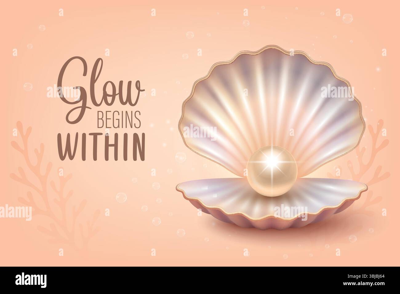 Open Seashell with Shiny Pearl, Vector Illustration. Realistic Pearl ...