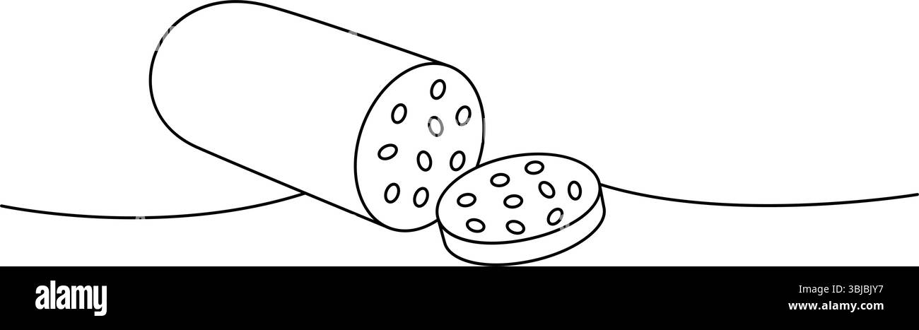Sausage with slices one line continuous drawing. Butcher shop meat ...