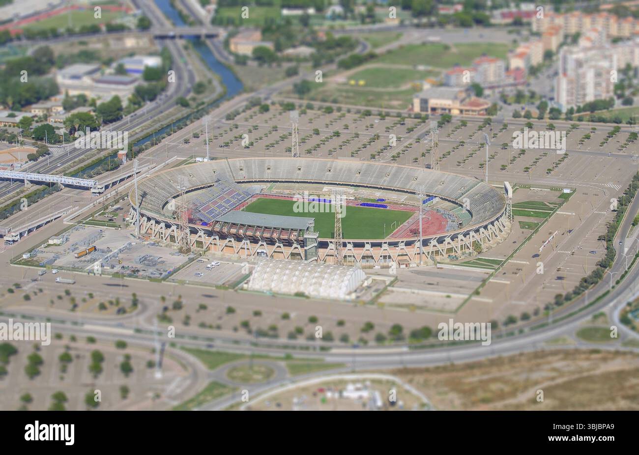 Aerial view of football stadium. Tilt-shift photo Stock Photo - Alamy