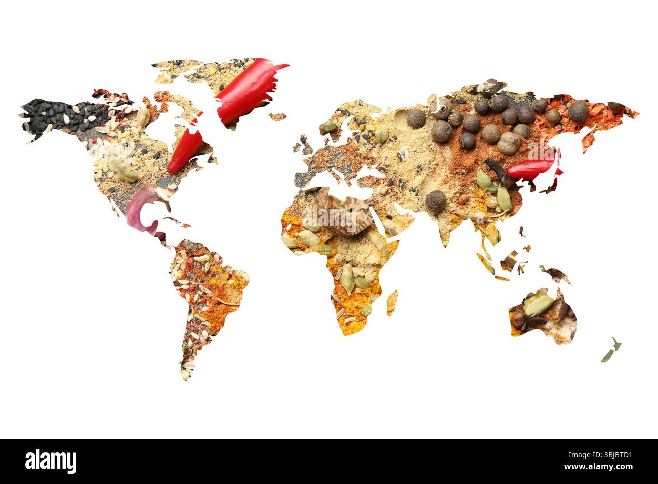 World map made of different aromatic spices on white background Stock ...