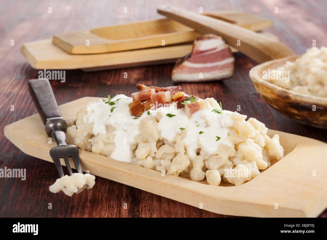 Bryndzove halusky. Potato dumplings with bryndza sheep cheese and bacon ...